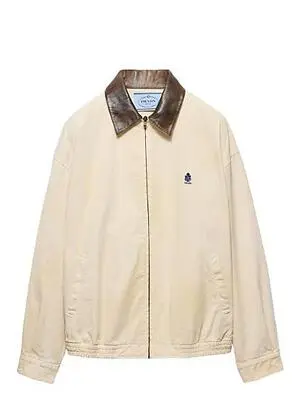 Prada Leather-collar Cotton-gabardine Blouson Jacket - Neutral