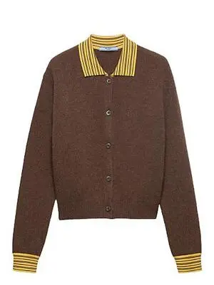 PRADA Contrast-Collar Cashmere Cardigan