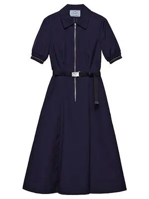 Prada Belted Poplin Midi Dress - Blue