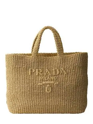 Prada Logo-embroidered Crochet Tote Bag - Neutral