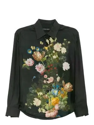 Cynthia Rowley Floral Printed Silk Shirt - Grey