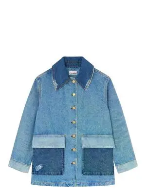 GANNI Patchwork Denim Jacket - Blue