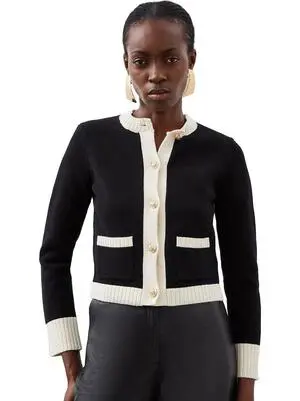 Karen Millen Cotton Cropped Knit Boxy Cardigan - Mono