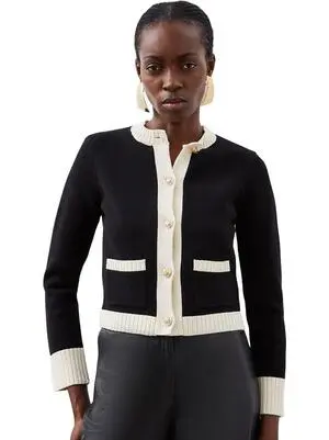 Karen Millen Cotton Cropped Knit Boxy Cardigan - Mono