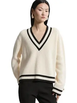 Karen Millen Cotton V-neck Boxy Jumper - Ivory