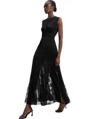 Karen Millen Slinky Lace Knit Maxi Dress - Black