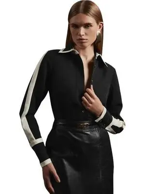 Karen Millen Color Block Twill Woven Shirt - Black