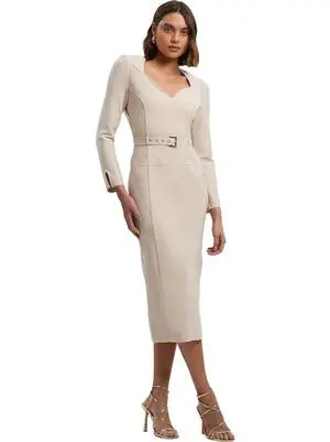 Karen Millen Figure Form Bandage Belted Midi Dress - Stone