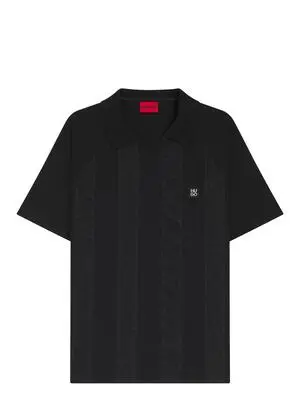 Hugo Johnny-collar Polo Shirt With Broderie Stripes - Black
