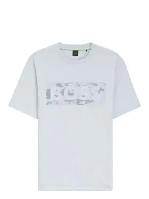 BOSS Logo-artwork T-shirt In Stretch Cotton - Light Blue