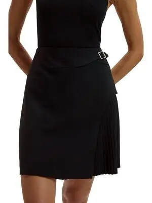 Karen Millen Buckle Detail Pleated Mini Skirt - Black
