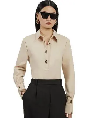 Karen Millen Techno Cotton Shirt - Sand