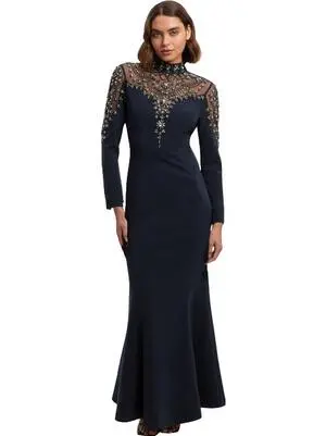 Karen Millen Petite Crystal Embellished Maxi Dress - Midnight