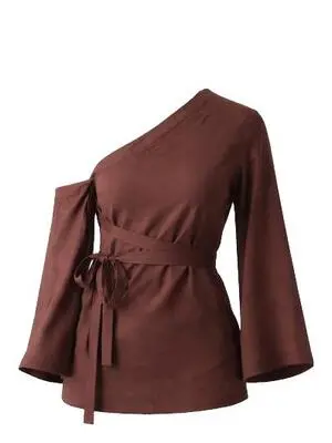 SABLE Convertible One-shoulder Blouse - Cocoa Brown