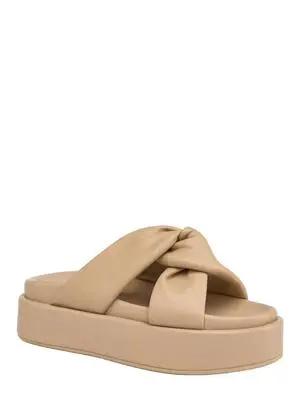 J/SLIDES NYC Yvette Leather Platform Slide Sandals - Sand