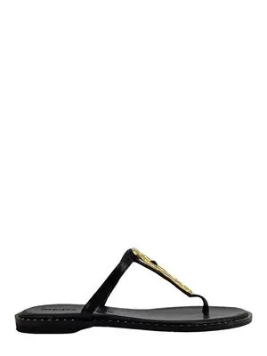 MADISON MAISON Leather Hammered Link Flat Sandal - Black