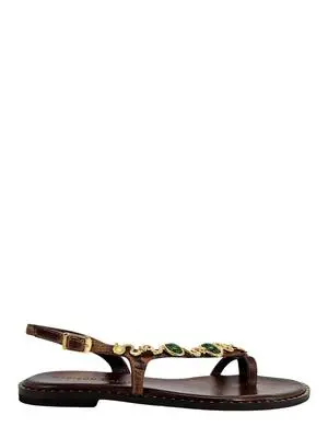 MADISON MAISON Leather Flat Thong Sandal - Chocolate
