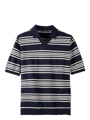 PAUL FREDRICK Cotton V-neck Polo Short Sleeve - Navy