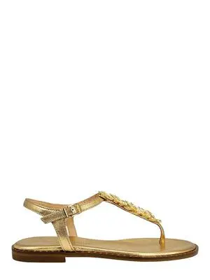 MADISON MAISON Leather Leaf Flat Thong Sandal - Gold