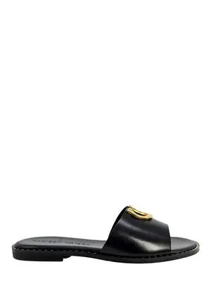 MADISON MAISON Horse Shoe Buckle Leather Flat Sandal Black