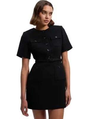 Karen Millen Tweed Belted Mini Dress - Black