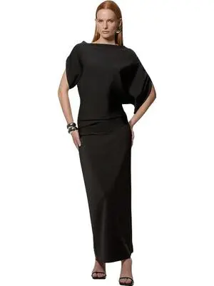 Karen Millen Dropped Waist Asymmetric Maxi Dress - Black