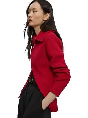 Karen Millen Cotton Zip Through Knit Cardigan - Red