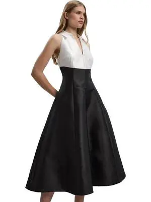 Karen Millen Twill Contrast Tux Tailored Dress - Mono