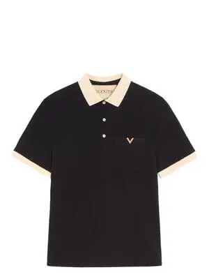 Valentino Garavani Cotton Jersey Vgold Polo Shirt - Black