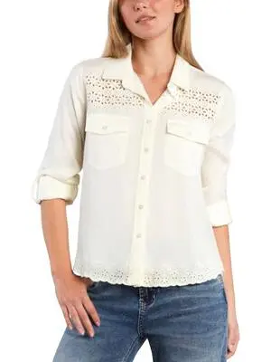 BILLY T Eyelet Butterfly Button-up Shirt - White Lily