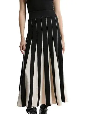Karen Millen Pointelle Colour Block Pleated Skirt - Mono