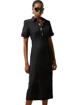 Karen Millen Techno Shirt Dress With Gold Hardware - Black