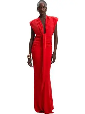 Karen Millen Plunge Ruched Twist Maxi Dress - Red