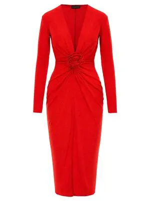 ROSERRY Mallorca Lurex Jersey Midi Dress - Red