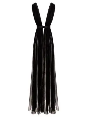 ROSERRY Cut Out Silk Tulle Maxi Dress - Black