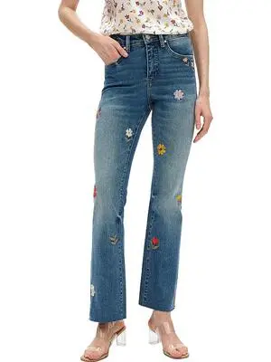 BAYEAS Flora Embroidered Bootcut Flared Jeans - Medium Blue