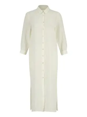120% Lino Linen Maxi Shirt Dress - Yellow