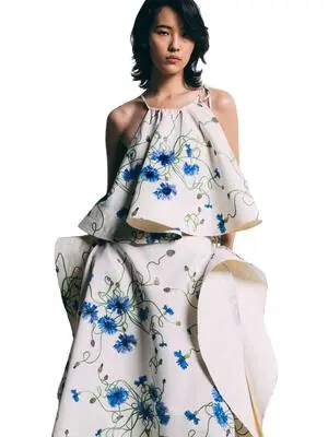 Stella McCartney Cornflower Embroidered Frill Crop Top - Multicolour