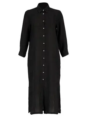 120% Lino Linen Maxi Shirt Dress - Black