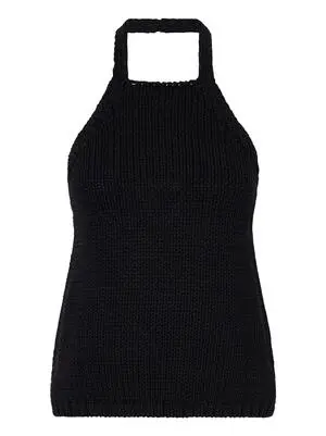 RÓHE Knitted Cotton Halterneck Top - Black