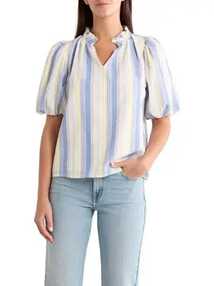 SUGARLIPS Vexie Stripe Gretna Puff Sleeve Top - Blue-multi