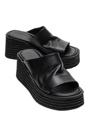 FOREVER & ALWAYS SHOES Marc Leather Wedge Sandal - Black
