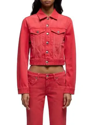 7 For All Mankind Shrunken Denim Trucker Jacket - Flame