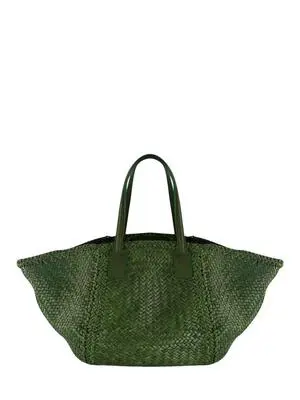 Dragon Diffusion Leaf Woven Leather Tote Bag - Green