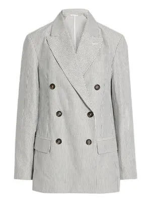 Brunello Cucinelli Double-breasted Striped Blazer - White