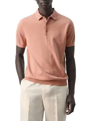 Mango Fine Knit Cotton Polo - Peach