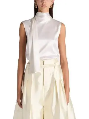 Bottega Veneta Scarf Detail Stretch Silk Satin Top - 9000 White