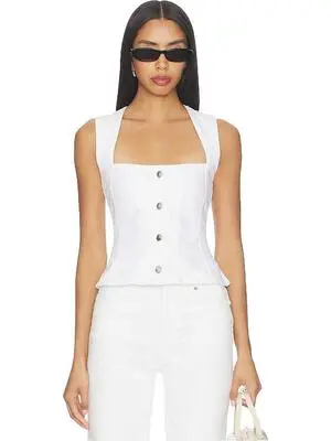 Good American White Button Front Peplum Top - White001