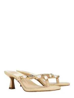 Dolce Vita Embellished Raffia Heeled Sandals - Light Natural