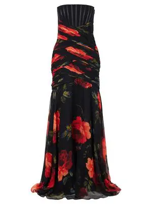 Carolina Herrera Strapless Ruched Floral-printed Gown - Multi